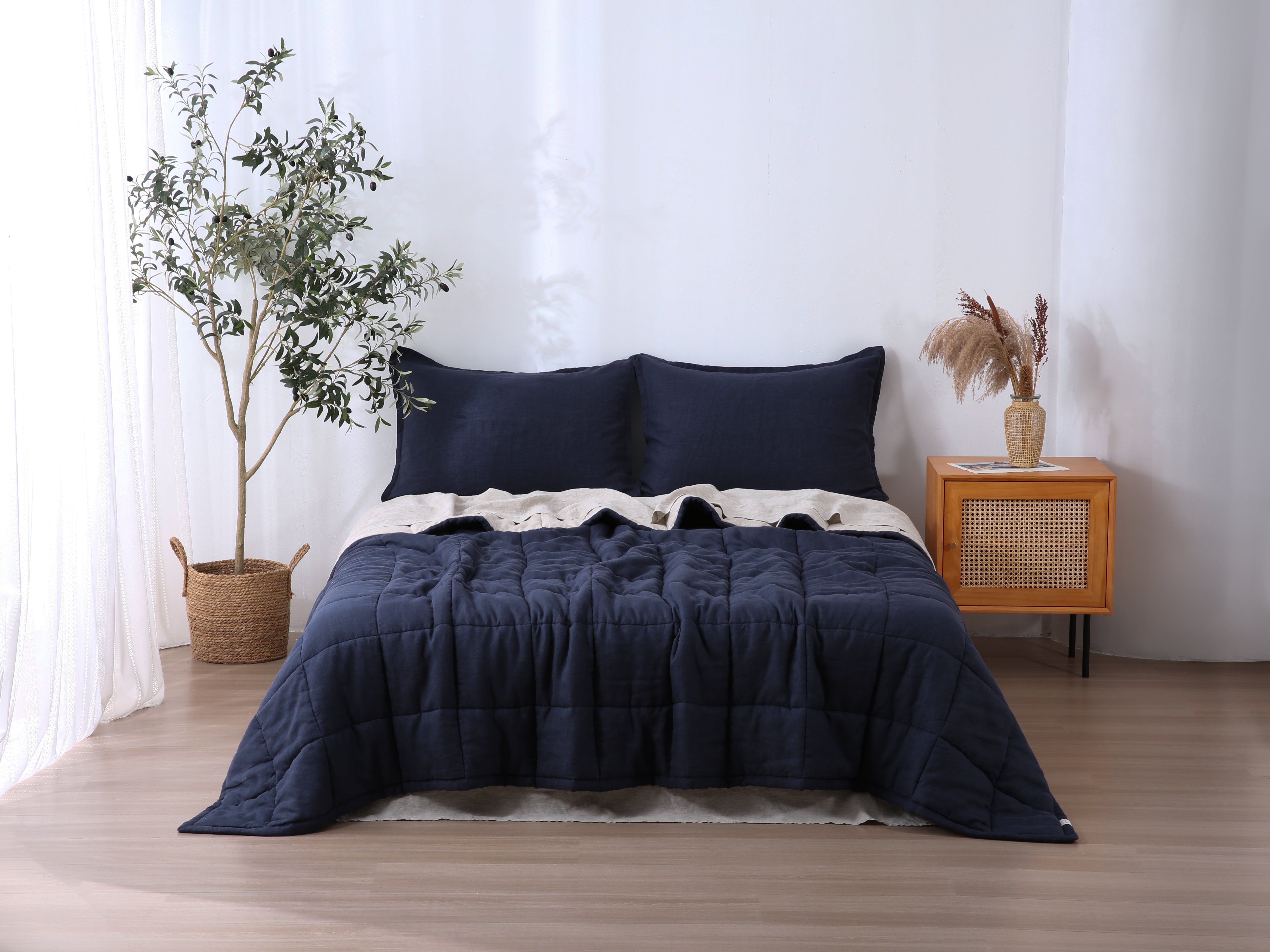 Quilted French Linen Blanket - OCEAN + SAND – Selah + Stone